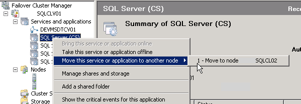 Managing a Windows and SQL Server Cluster using the Failover Cluster Manager tool